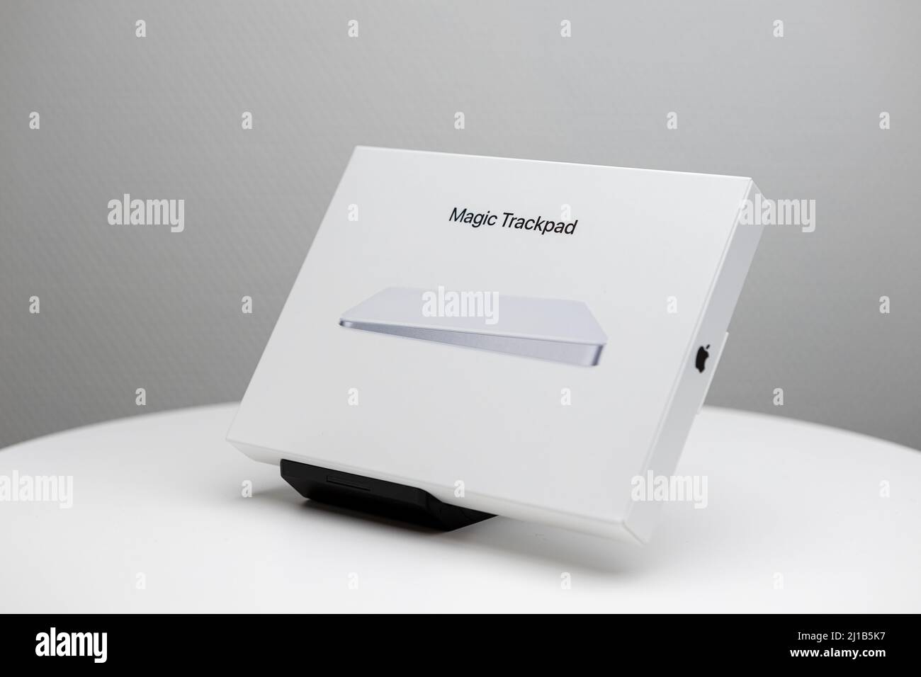 Half openend white package box of Mac Apple magic trackpad on display ...