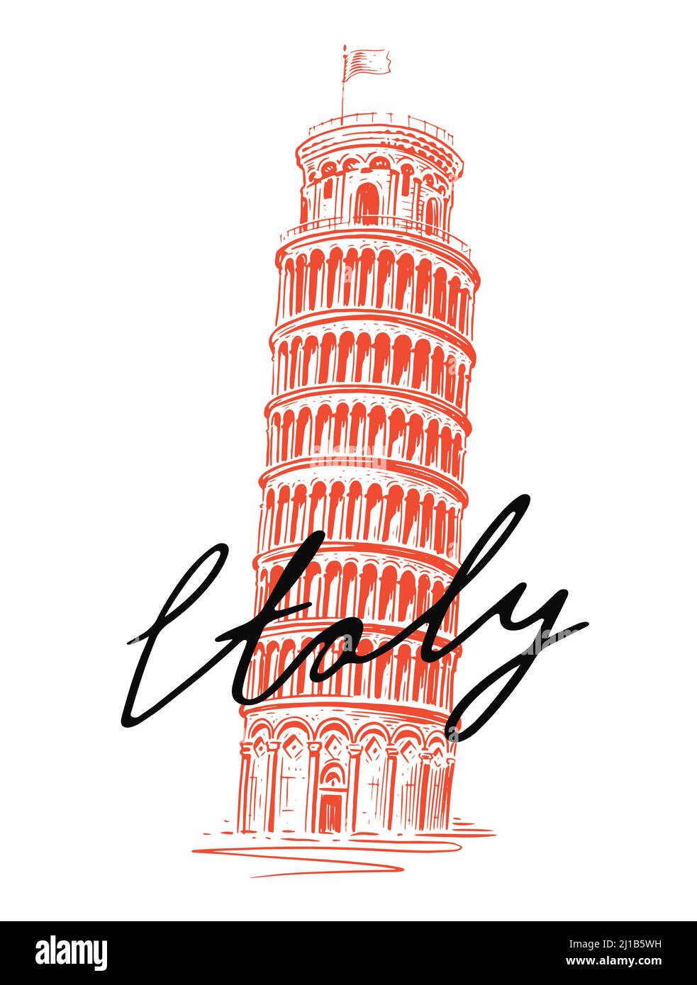 Italian Leaning Tower of Pisa sketch. Italy landmark. Vintage vector ...