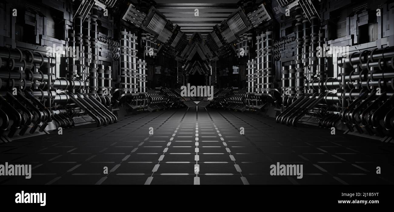 Futuristic Industrial Alien Interior Empty Studio Dystopian Silver Gray ...