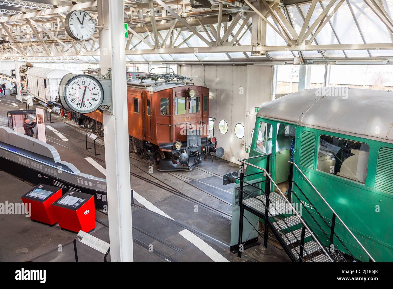 GENERAL SHOT OF THE COLLECTION OF RAILWAY CARRIAGES AT THE SWISS MUSEUM ...