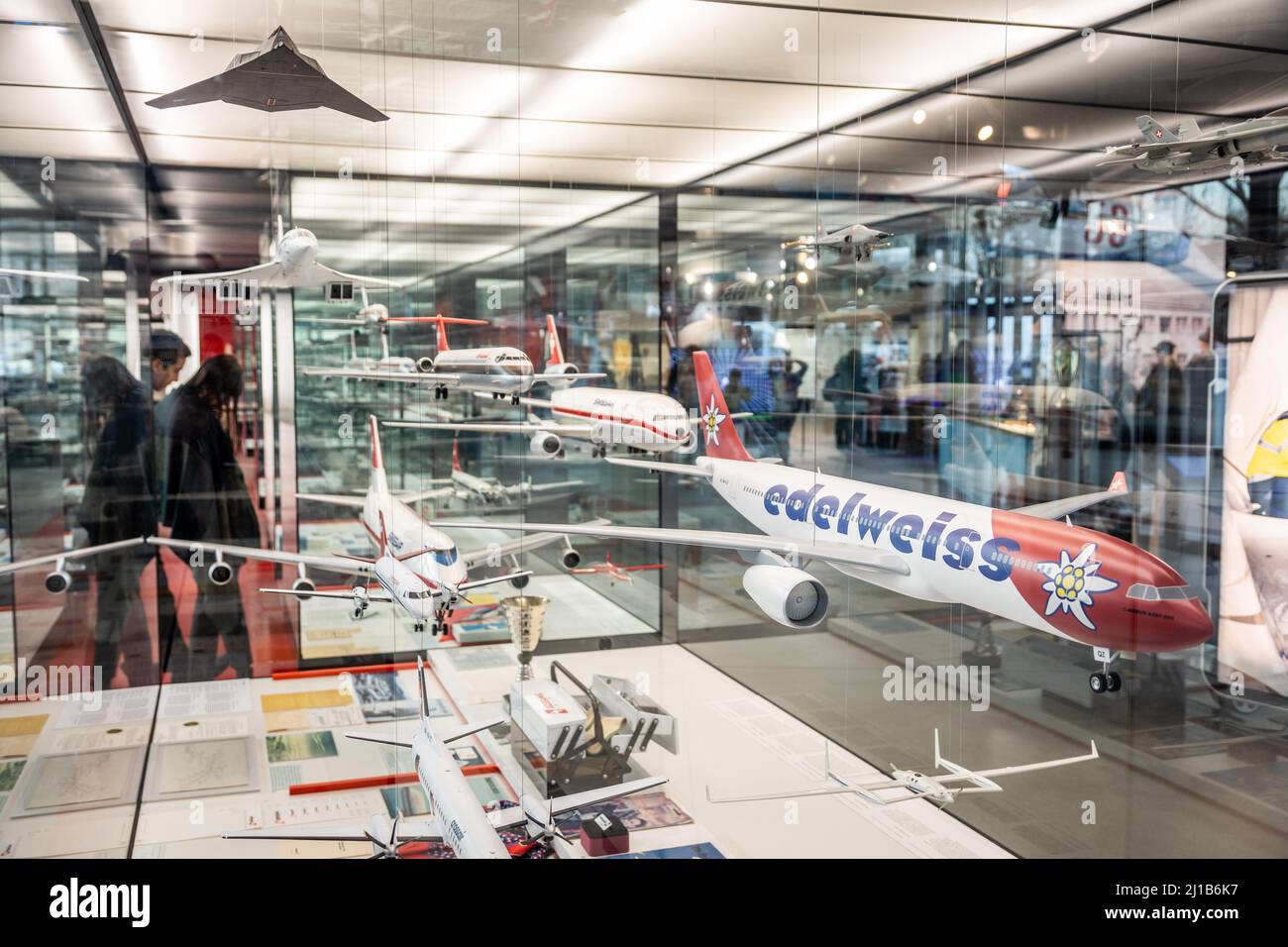 PLANE MODELS FROM THE AIRLINES SWISS AND EDELWEISS EXHIBITED IN THE ...