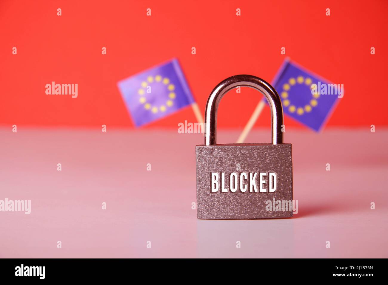 Closed padlock with blocking inscription. Closed borders of countries ...