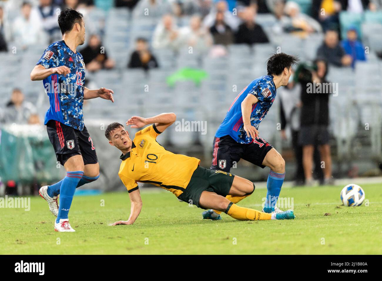 Ajdin Hrustic of, Australia. 24th Mar, 2022. is challenged by AO Tanaka ...