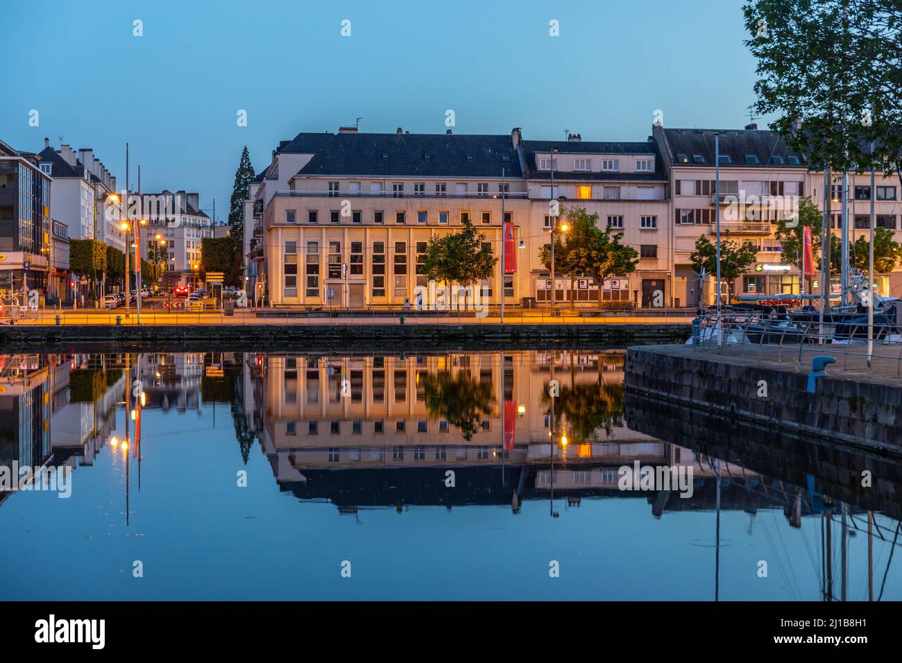 BUILDINGS AT NIGHT, VENDEUVRE QUAY IN FRONT OF THE MARINA, CAEN ...
