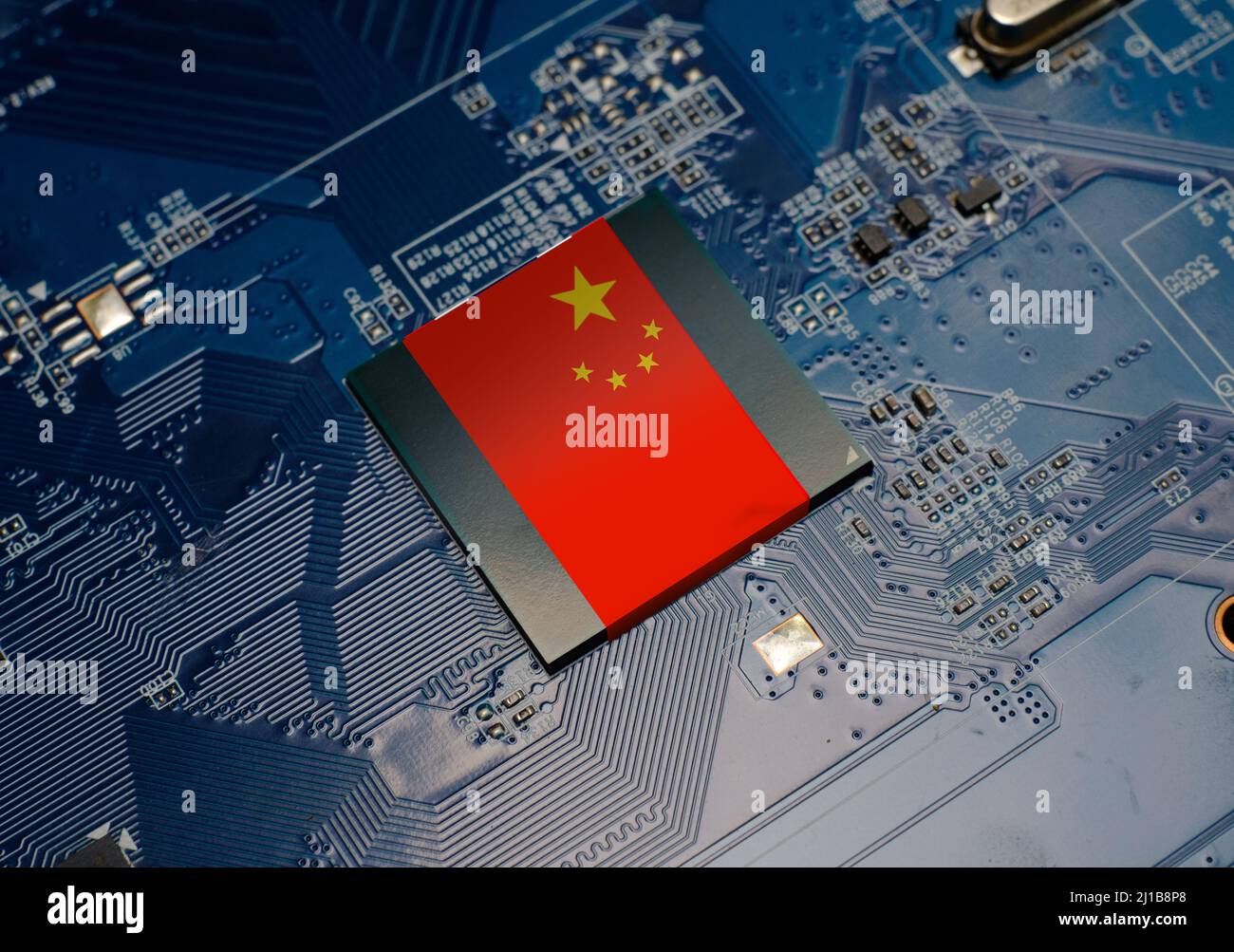Flag of China on CPU operating chipset computer electronic circuit ...