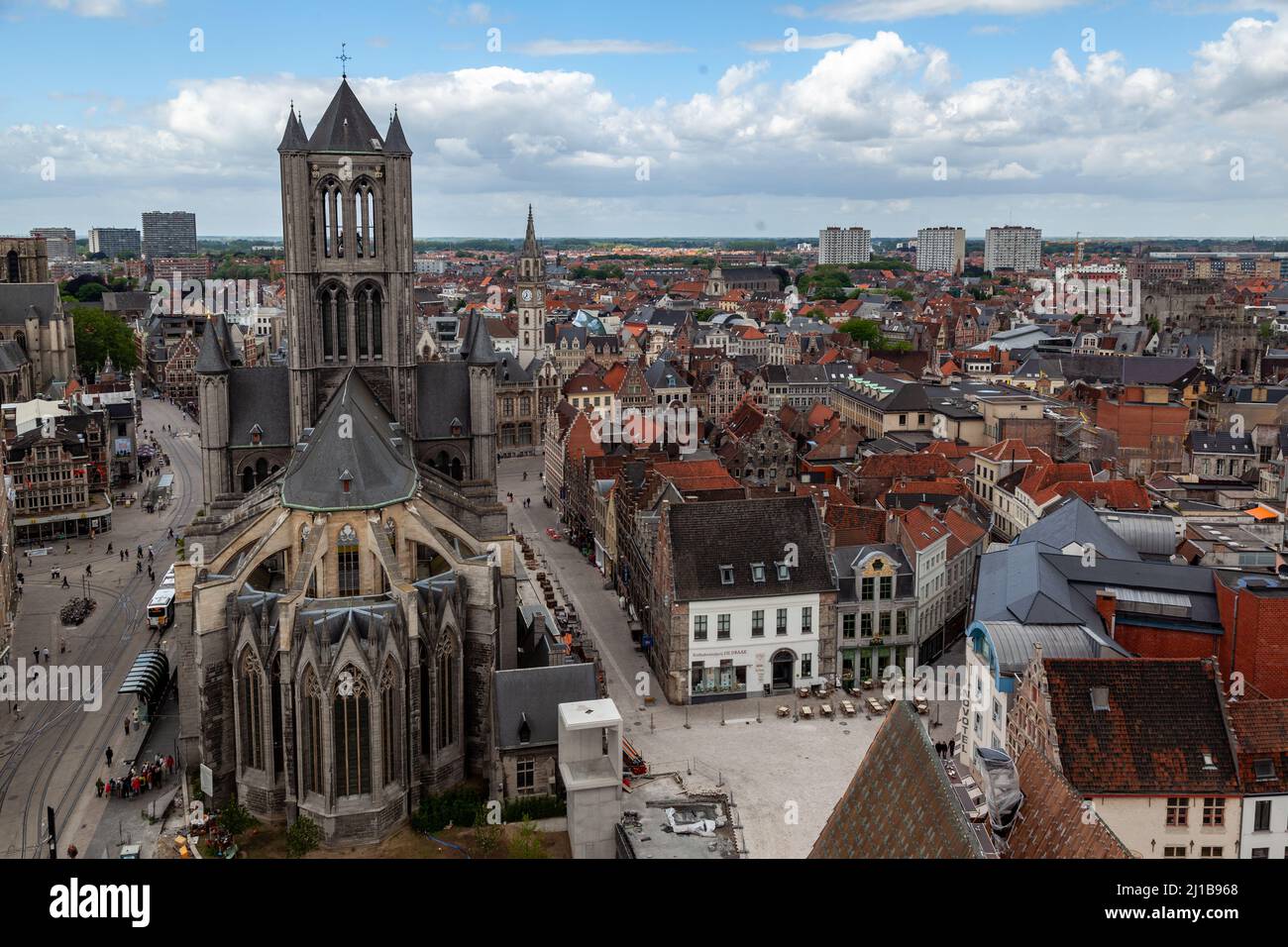 The historical buildings of Ghent and Saint Nicholas Church with its ...