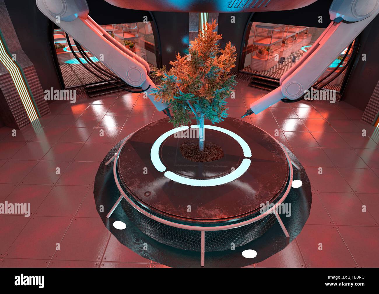3D rendering of a futuristic sceince fiction plant laboratory interior ...