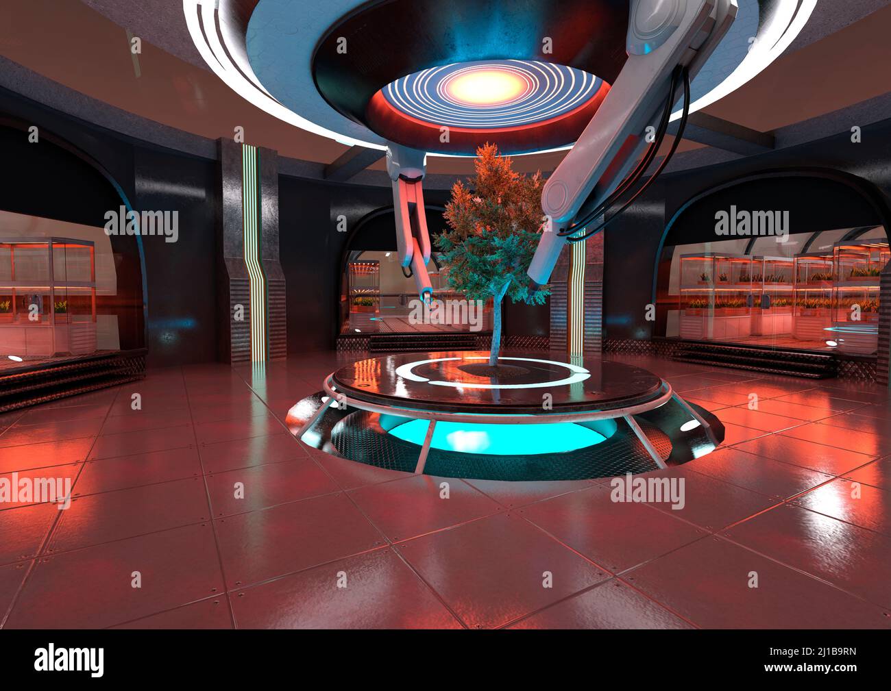 3D rendering of a futuristic sceince fiction plant laboratory interior ...