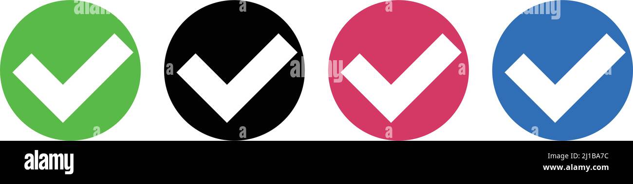 A set of square and circle check mark icons. Surveys and approvals. Editable vectors Stock ...