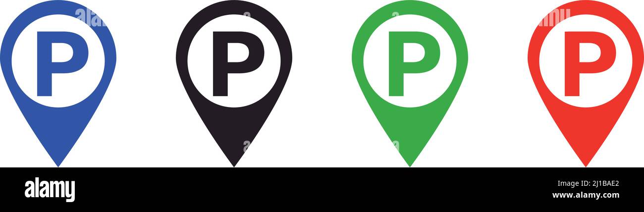 Parking lot location. Map pins for parking lot signs. Editable vector ...