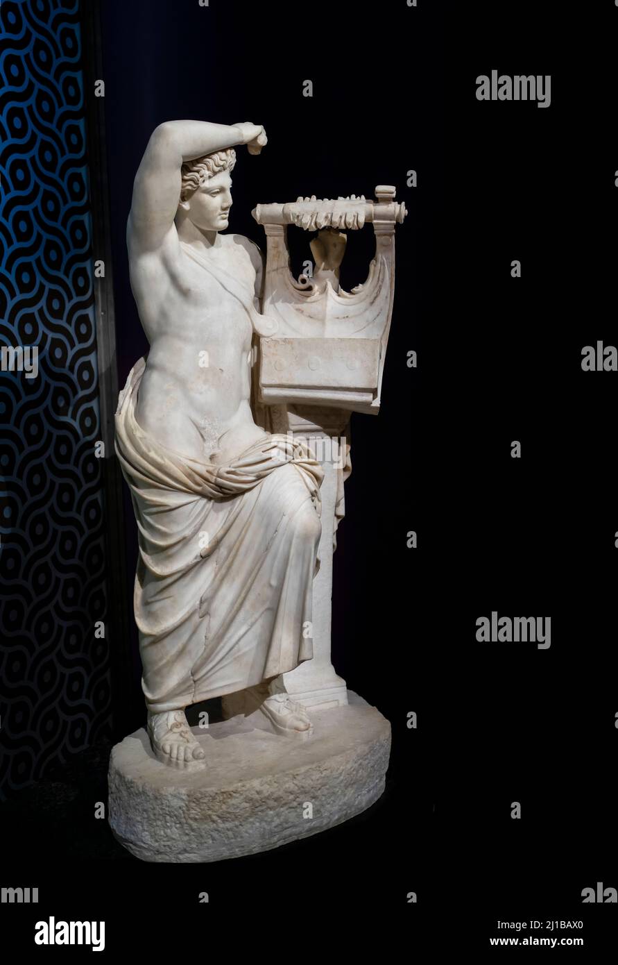 Marble statue of Apollo playing cithara in Istanbul Archaeology Museum ...