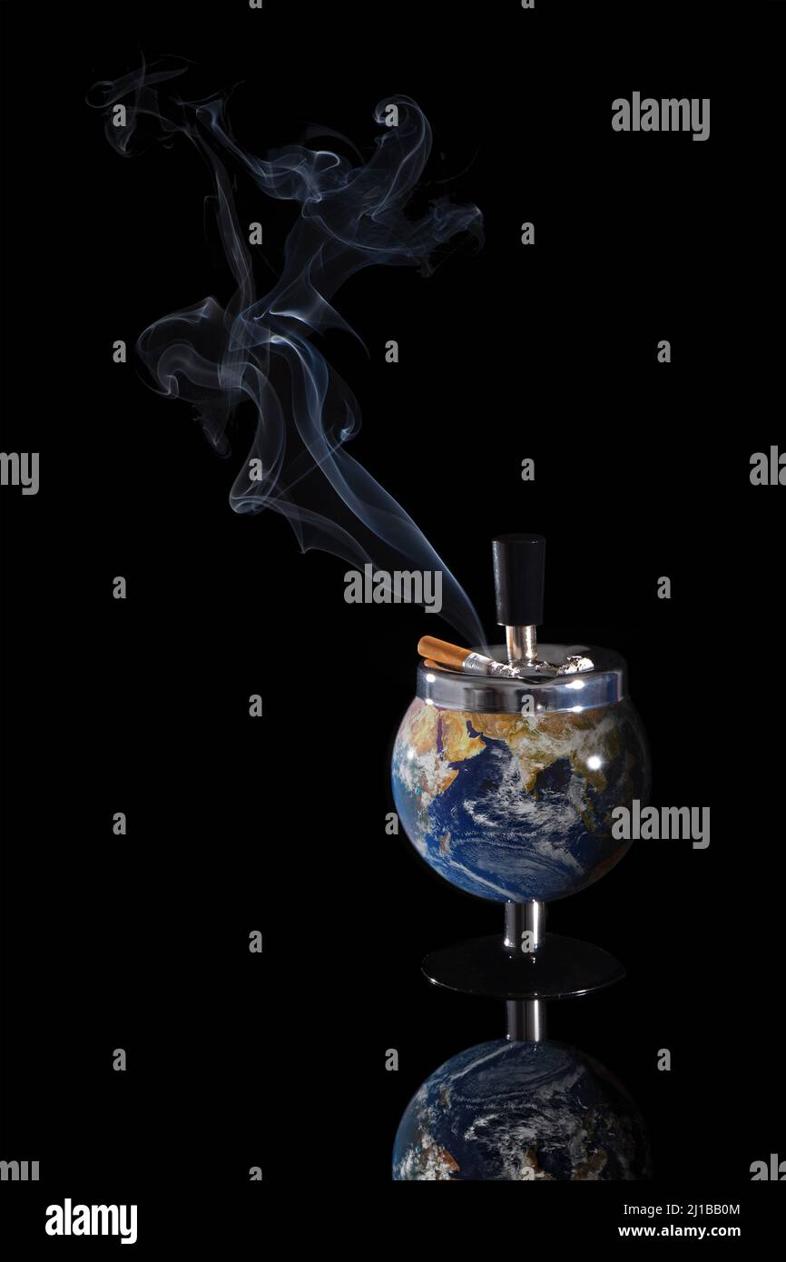 CONCEPTUAL PHOTO SHOWING THE EARTH GIVING OFF SMOKE LIKE AN ASHTRAY ...