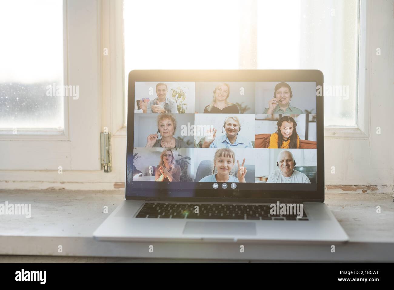 Virtual meeting online. Video conference by laptop. Online business ...