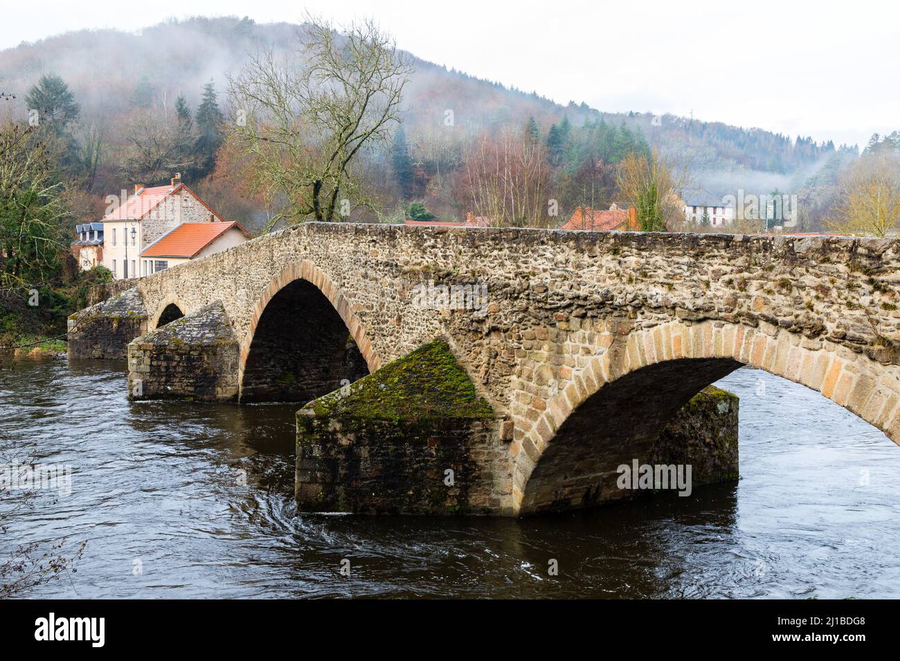 THE MENAT BRIDGE, MEDIEVAL BRIDGE SITUATED BETWEEN THE TOWNS OF MENAT ...