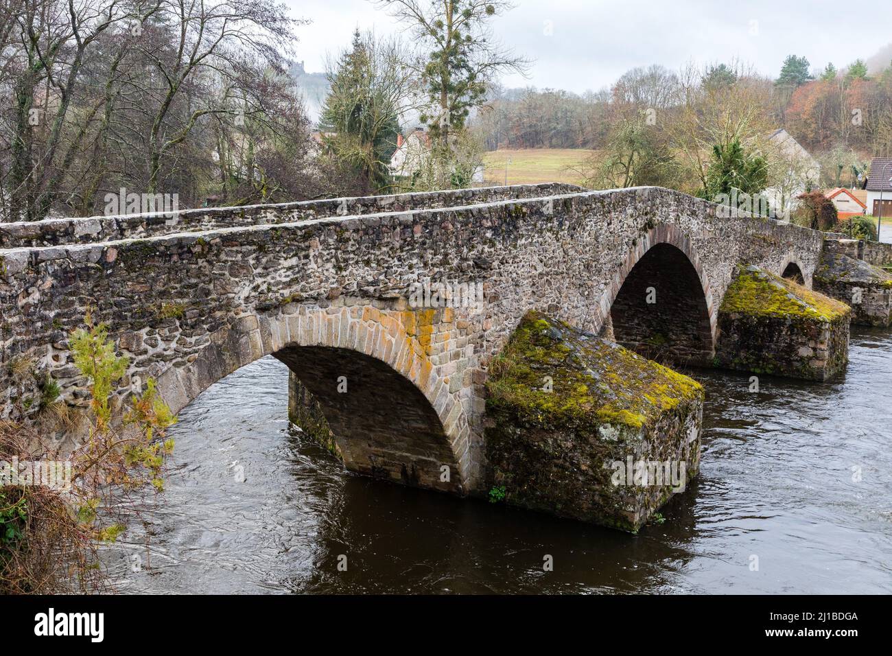THE MENAT BRIDGE, MEDIEVAL BRIDGE SITUATED BETWEEN THE TOWNS OF MENAT ...