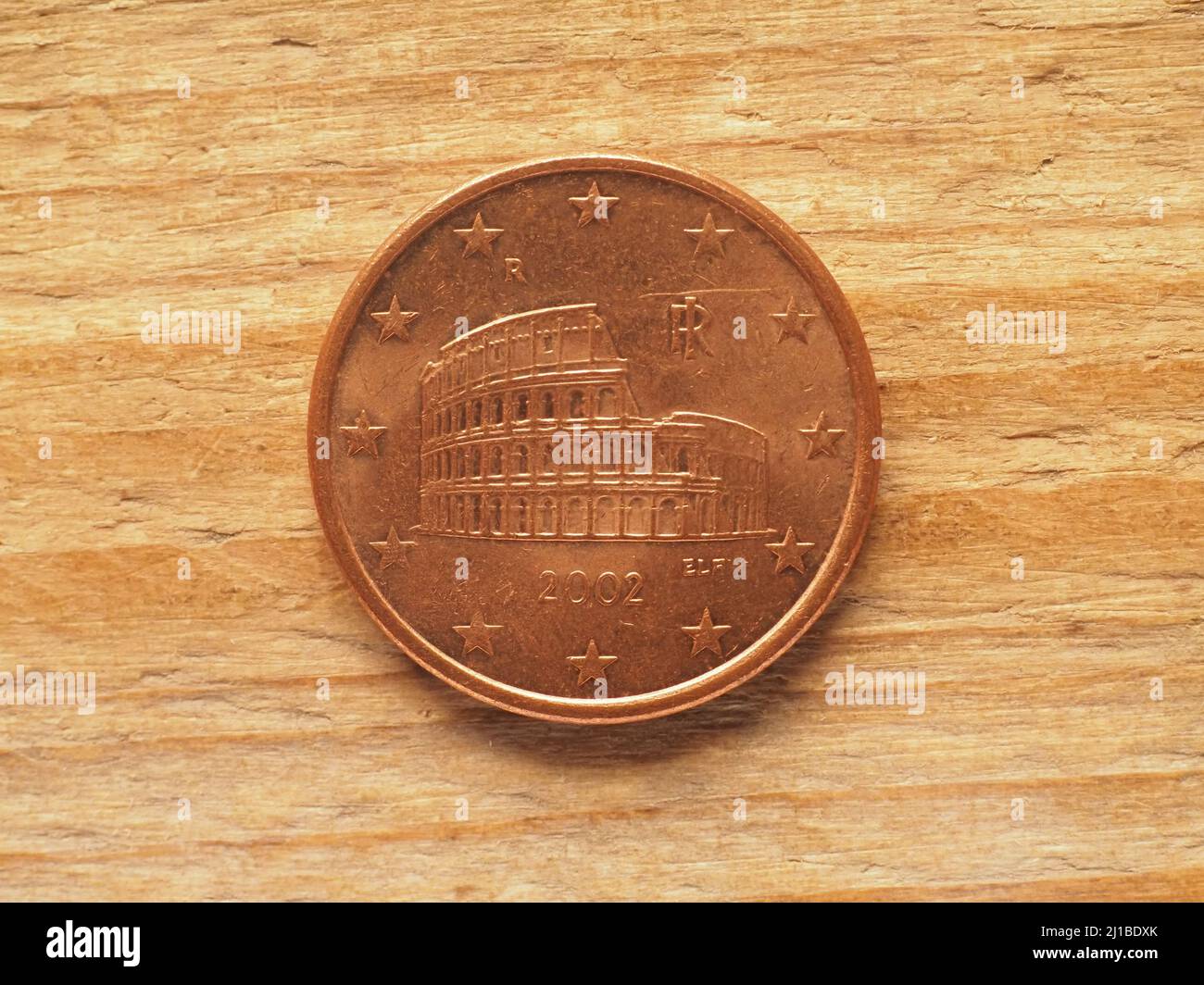 five cents coin, Italian side showing Coliseum in Rome, currency of ...