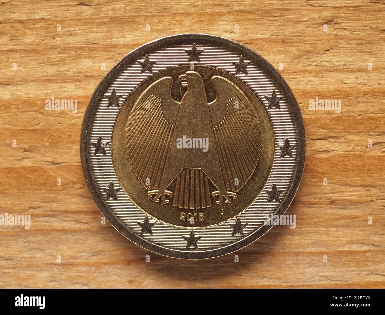 two euro coin, German side showing the federal eagle emblem, currency ...