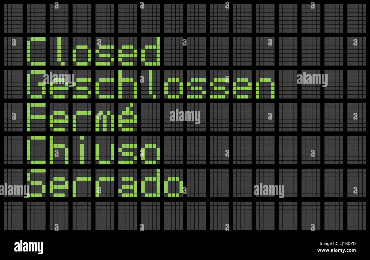 multilingual closed sign written in English German French Italian and ...
