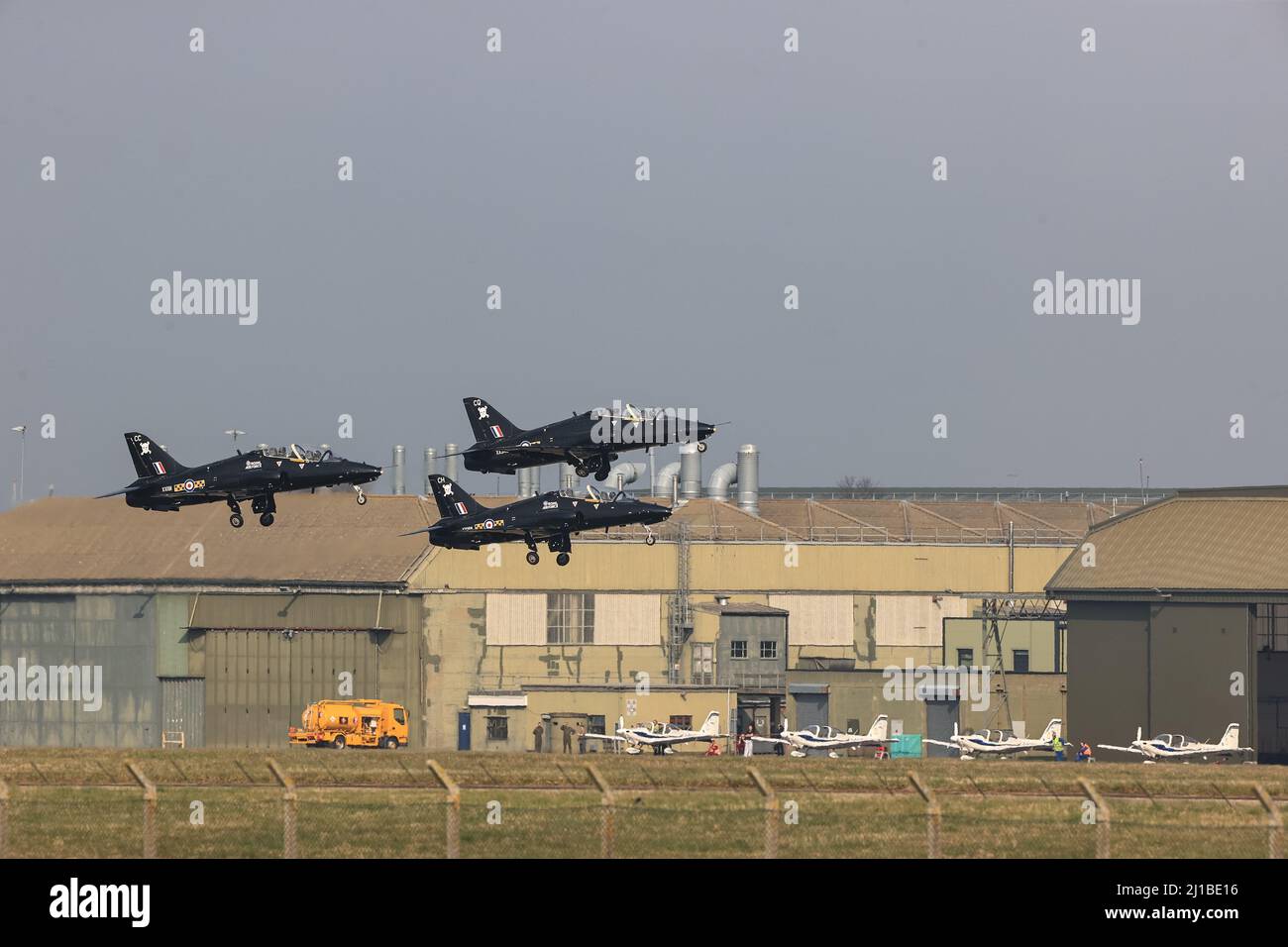 The RAF T2 Hawks take off at RAF Leeming as part of the 100 Squadron ...