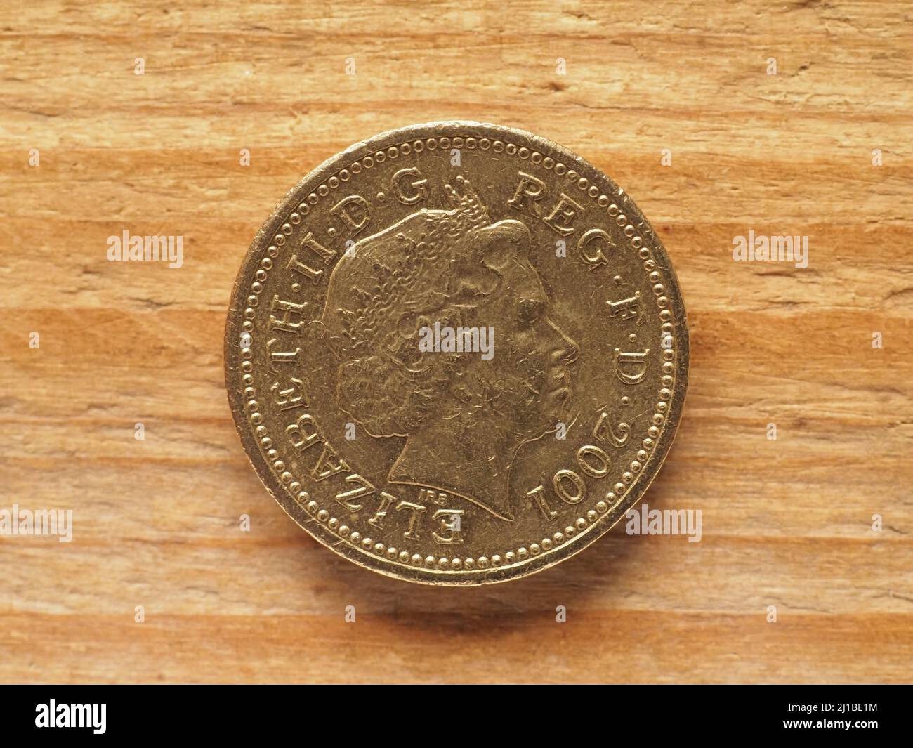 LONDON, UK - CIRCA 2022: one pound coin obverse side showing a portrait ...