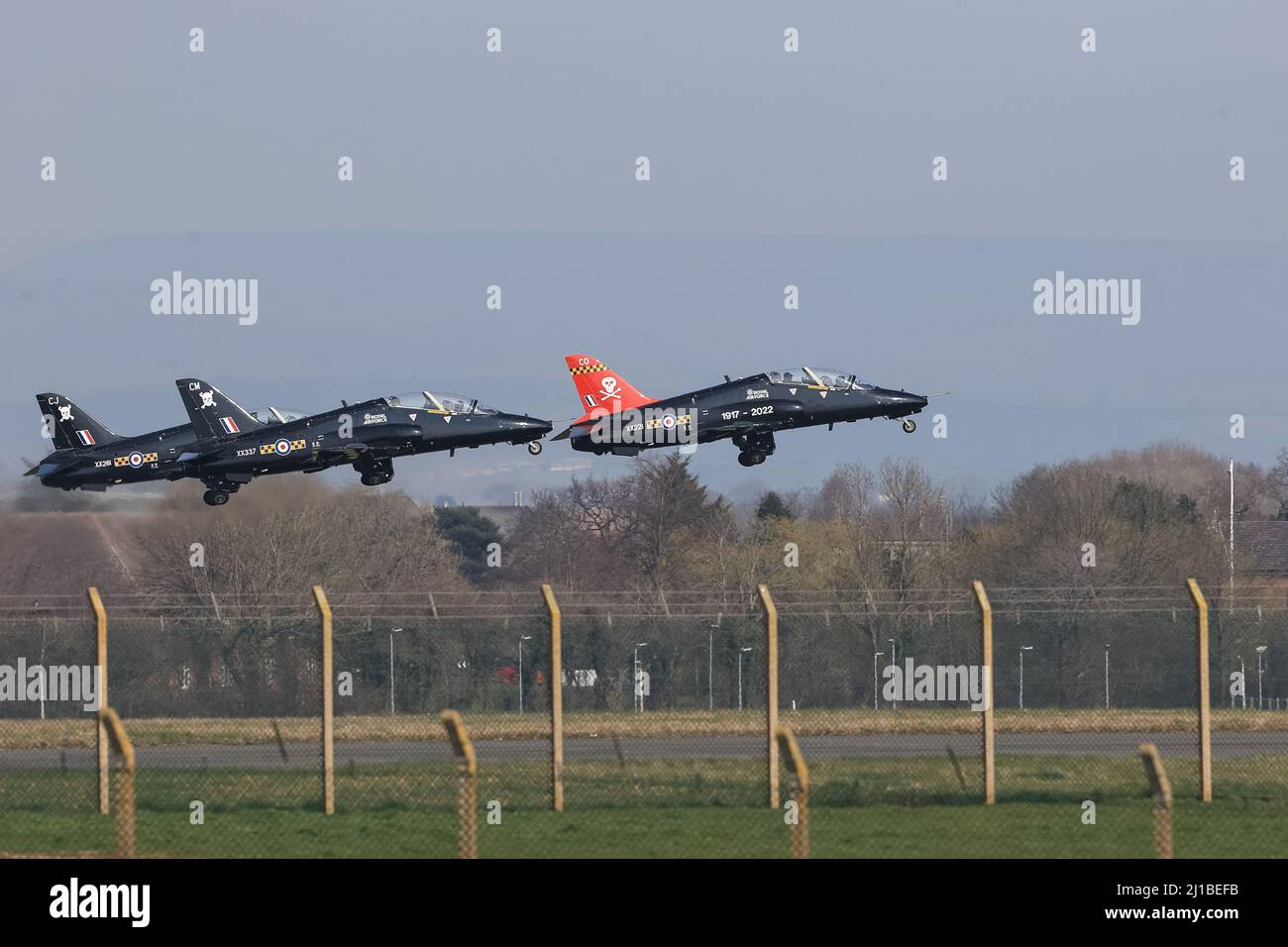 Leeming Bar, UK. 24th Mar, 2022. The RAF T2 Hawks take off at RAF ...