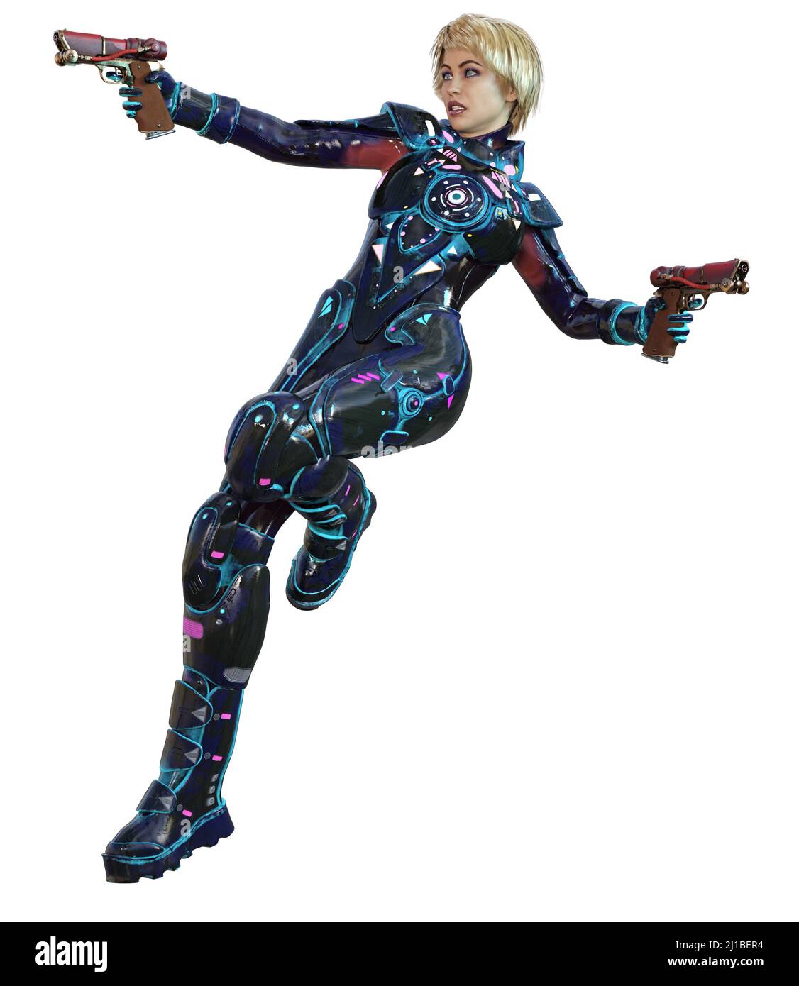 futuristic warrior in red armor, armed with gun, 3d illustration Stock ...