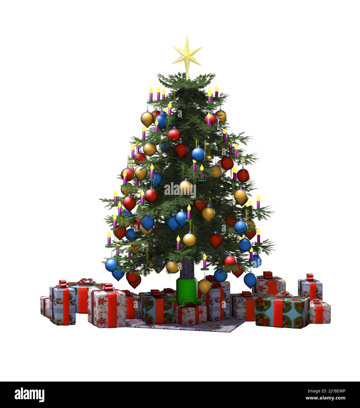 christmas tree with gifts, 3d illustration on white background Stock ...
