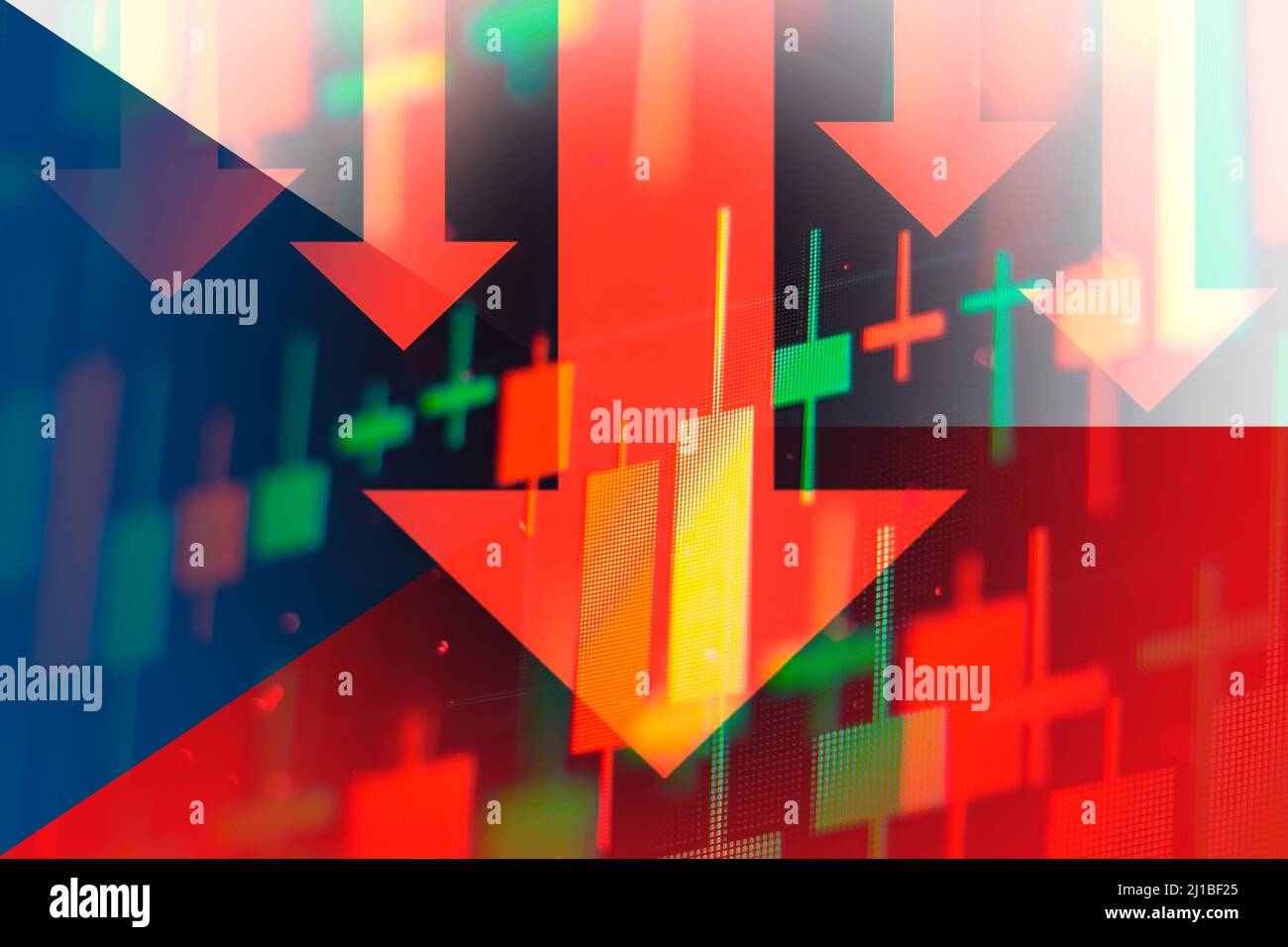 Dropping arrows showing decreasing trend in economy in global crisis or ...