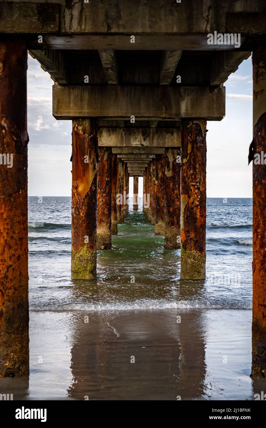 A vertical shot of the supporting wooden poles of the pier Stock Photo ...