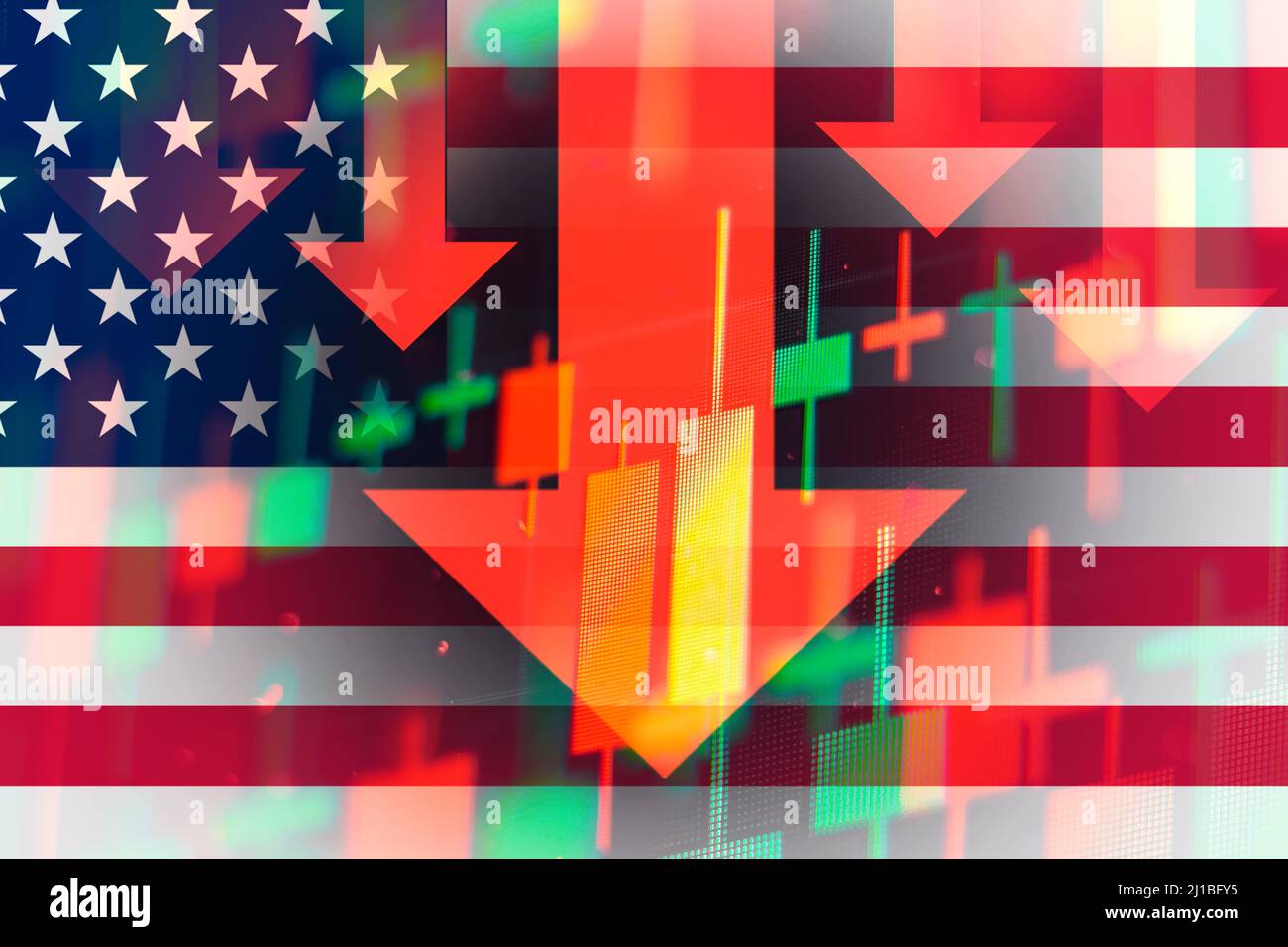 Dropping arrows showing decreasing trend in economy in global crisis or ...