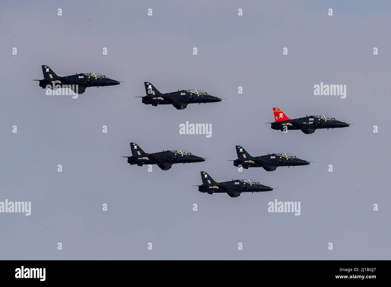RAF Hawk T1s perform a flypast over RAF Leeming as part of the ...