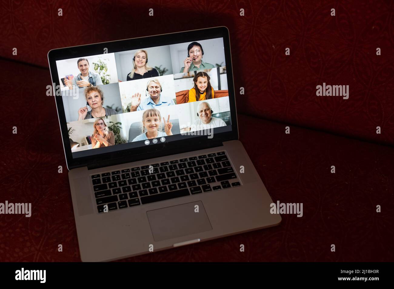 Virtual meeting online. Video conference by laptop. Online business ...