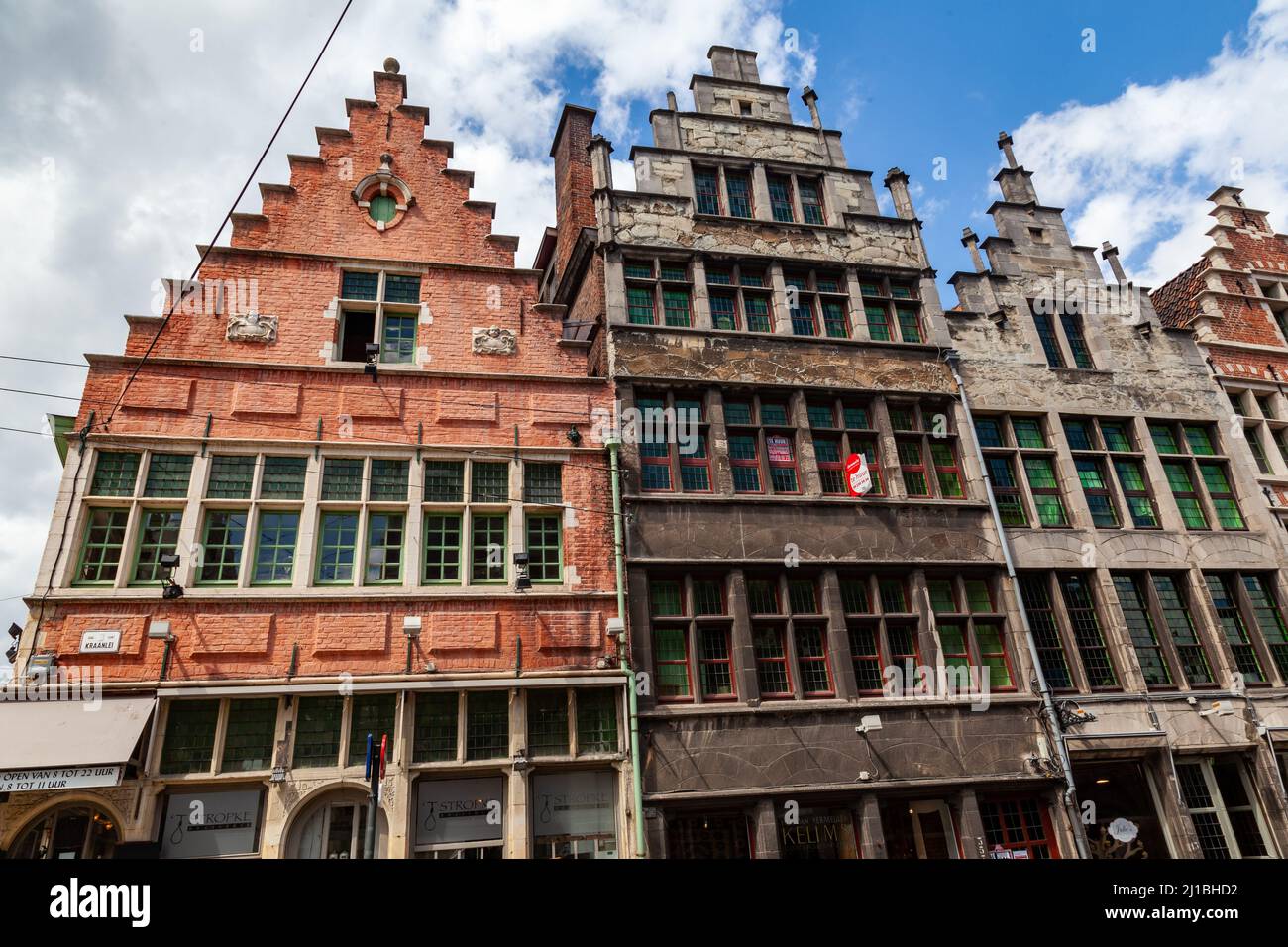 The flemish historical buildings in Ghent, Belgium under the bright ...
