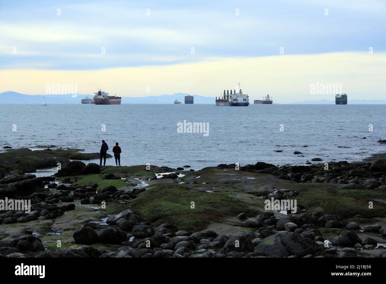 The cargo ships at English Bay, Vancouver, British Columbia, Canada ...