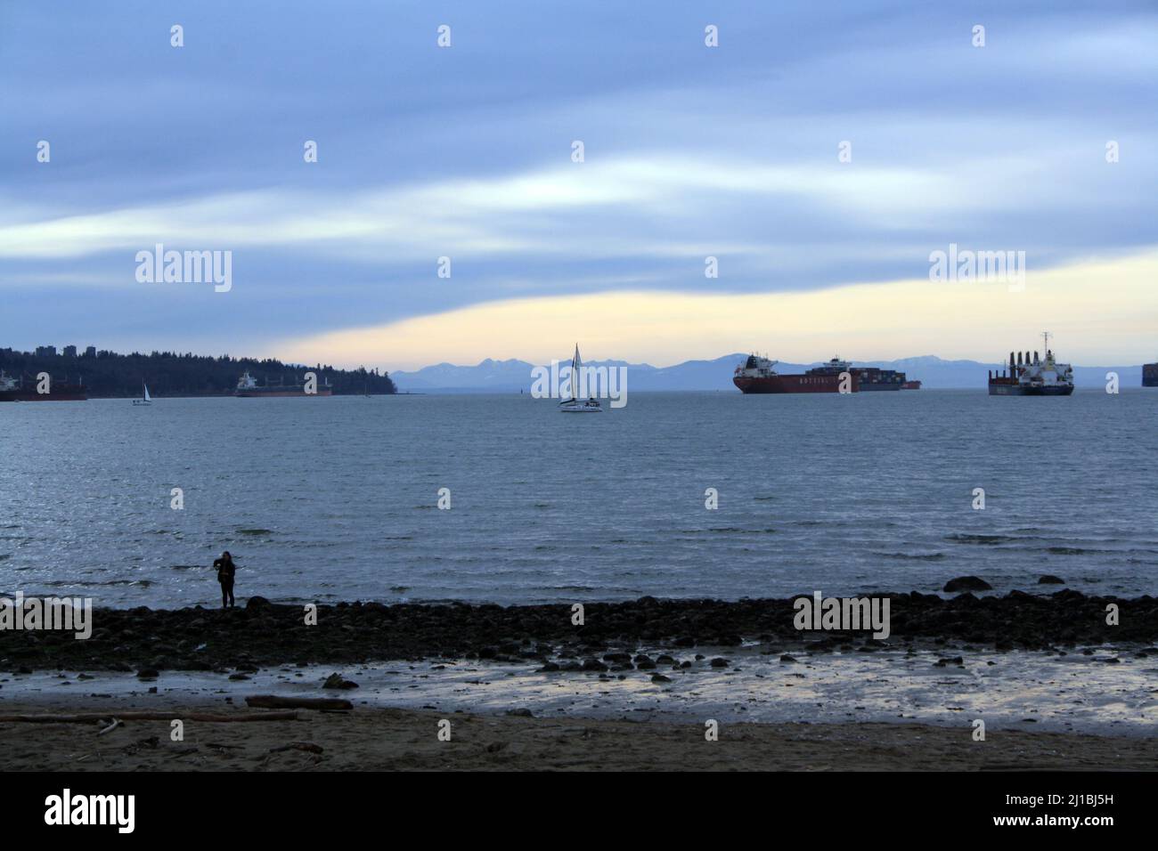 The cargo ships at English Bay, Vancouver, British Columbia, Canada ...