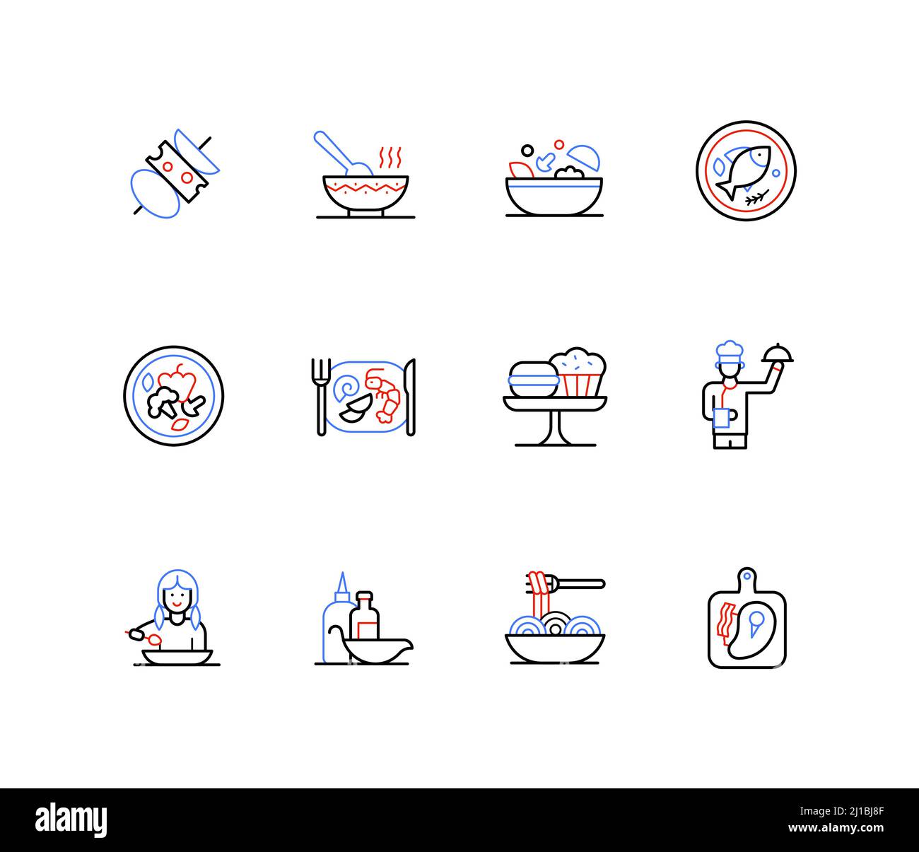 Restaurant food and menu - line design style icons Stock Vector Image ...