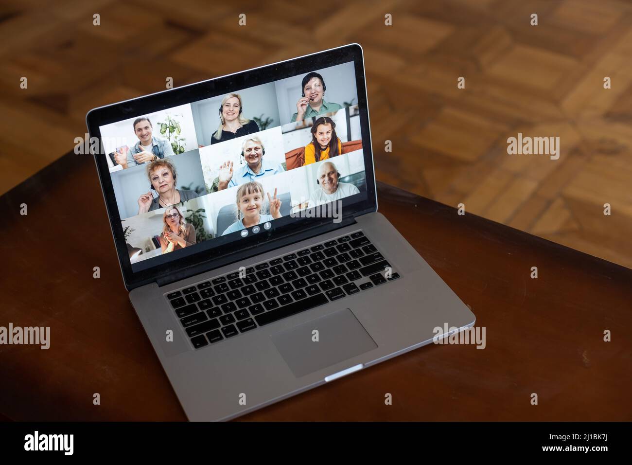 Virtual meeting online. Video conference by laptop. Online business ...