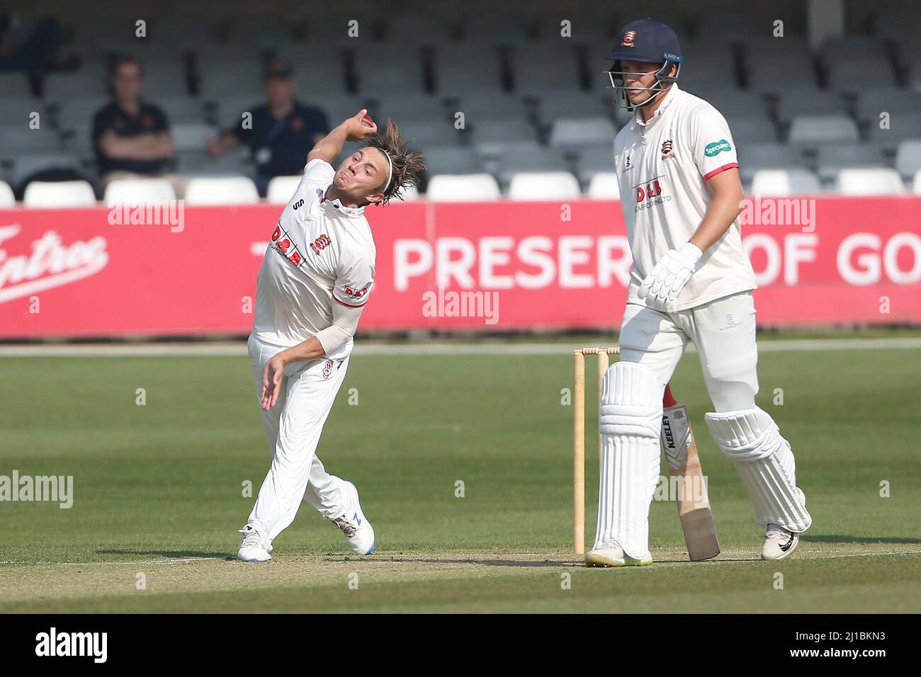 Aaron Beard in bowling action during an Essex CCC Intra-Squad Friendly ...