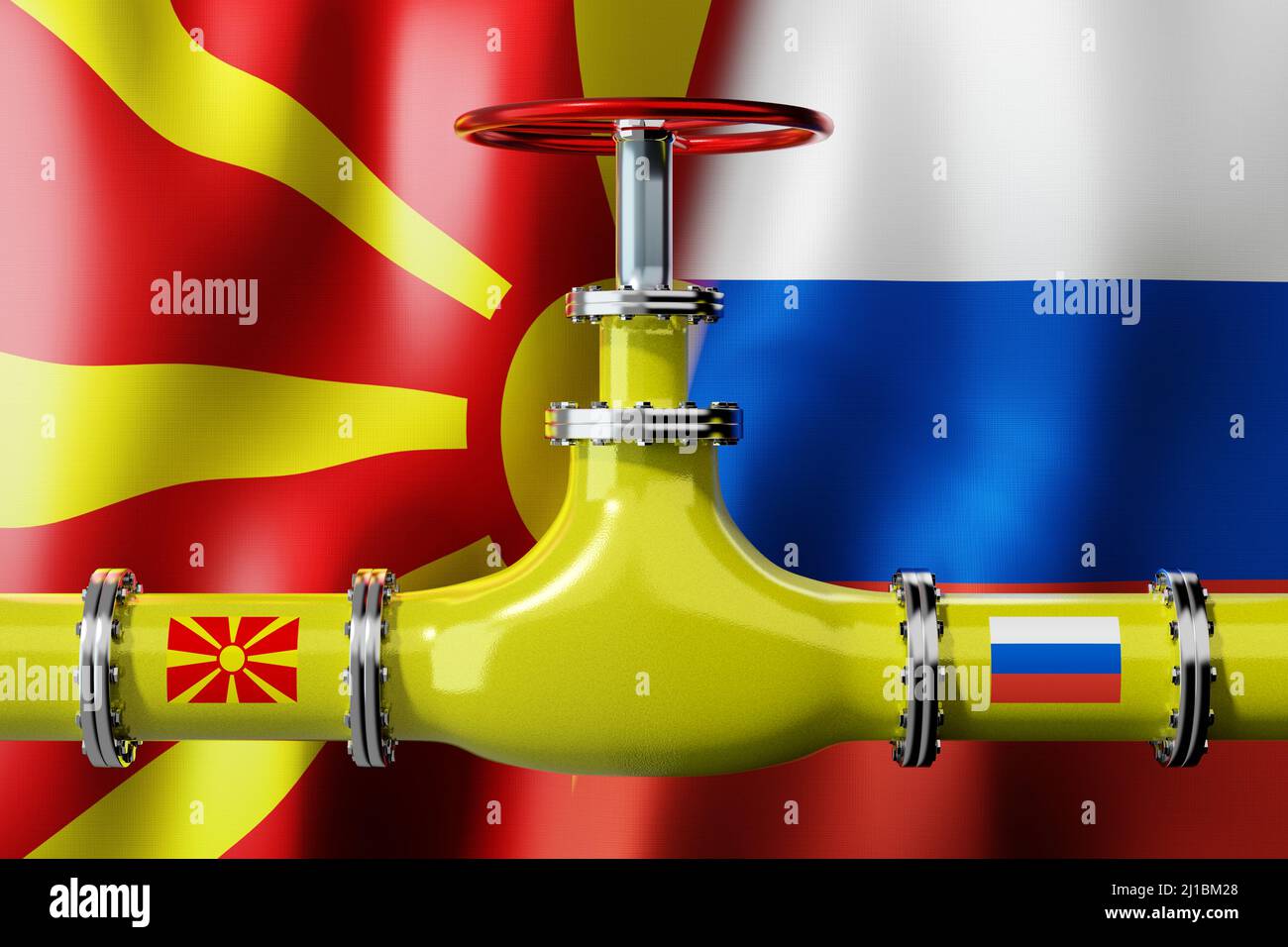 Gas pipeline, flags of North Macedonia and Russia - 3D illustration ...