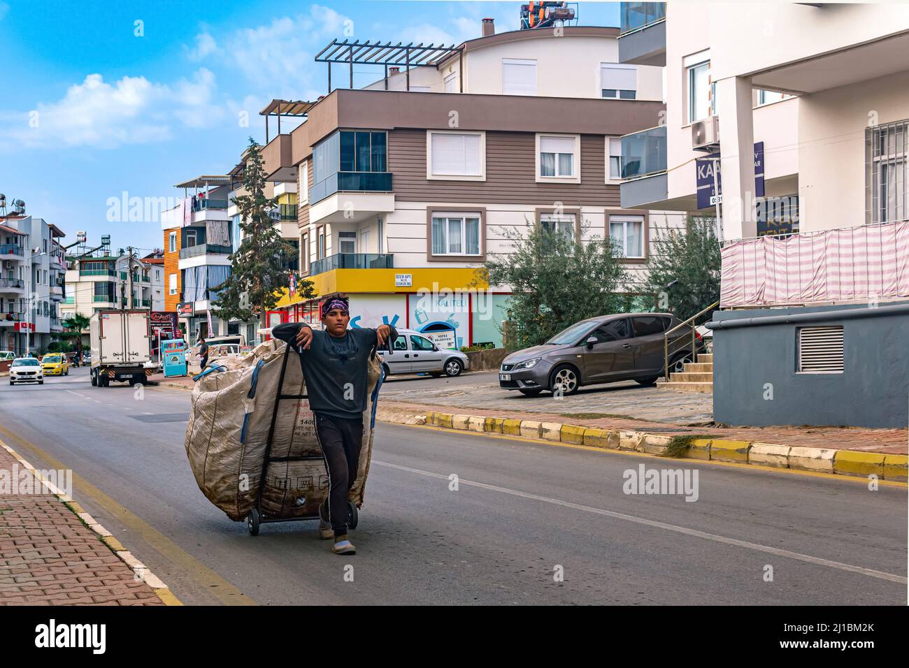 Antalya, Turkey - November 17, 2022: collector of plastic waste and ...