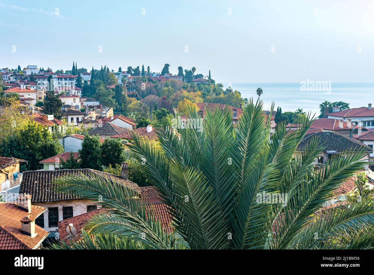 coastal landscape with ancient coastal Mediterranean city, Kaleiçi ...