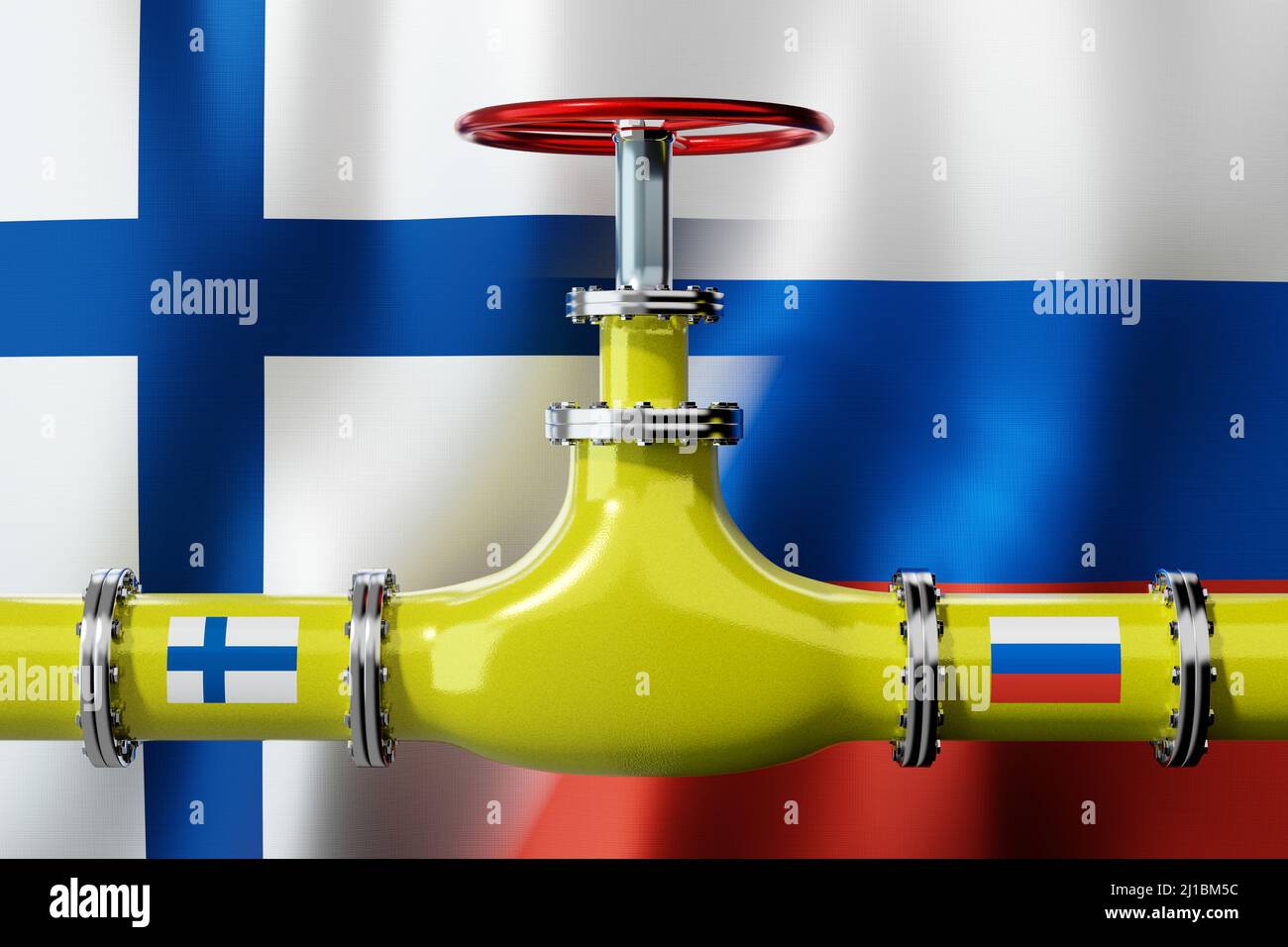 Gas pipeline, flags of Finland and Russia - 3D illustration Stock Photo ...