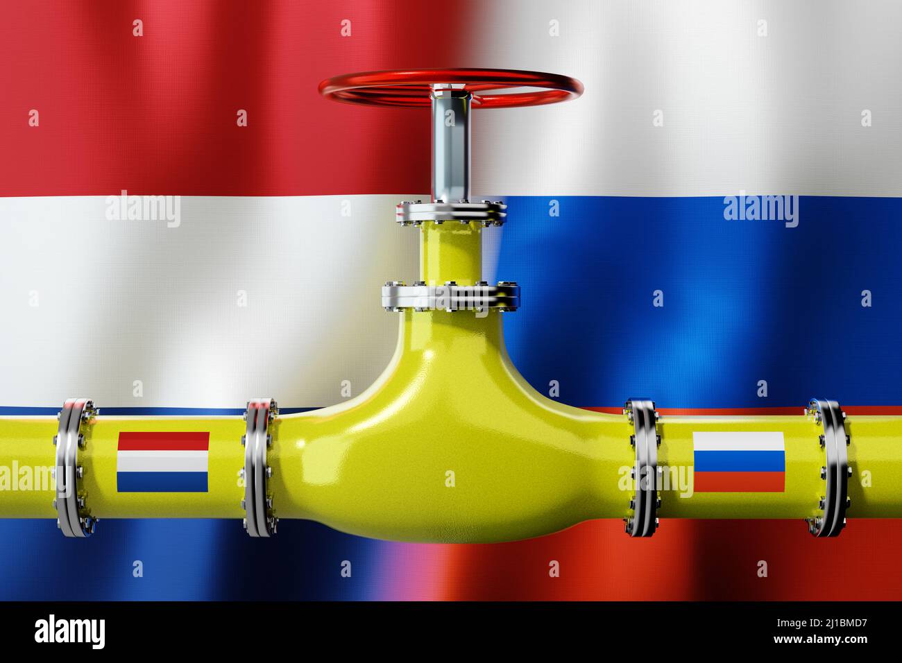 Gas pipeline, flags of Netherlands and Russia - 3D illustration Stock ...