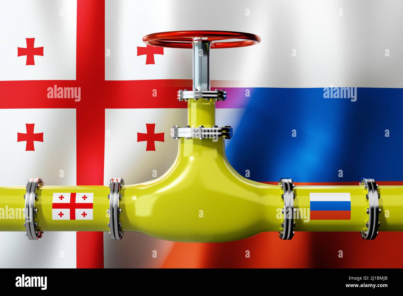 Gas pipeline, flags of Georgia and Russia - 3D illustration Stock Photo ...