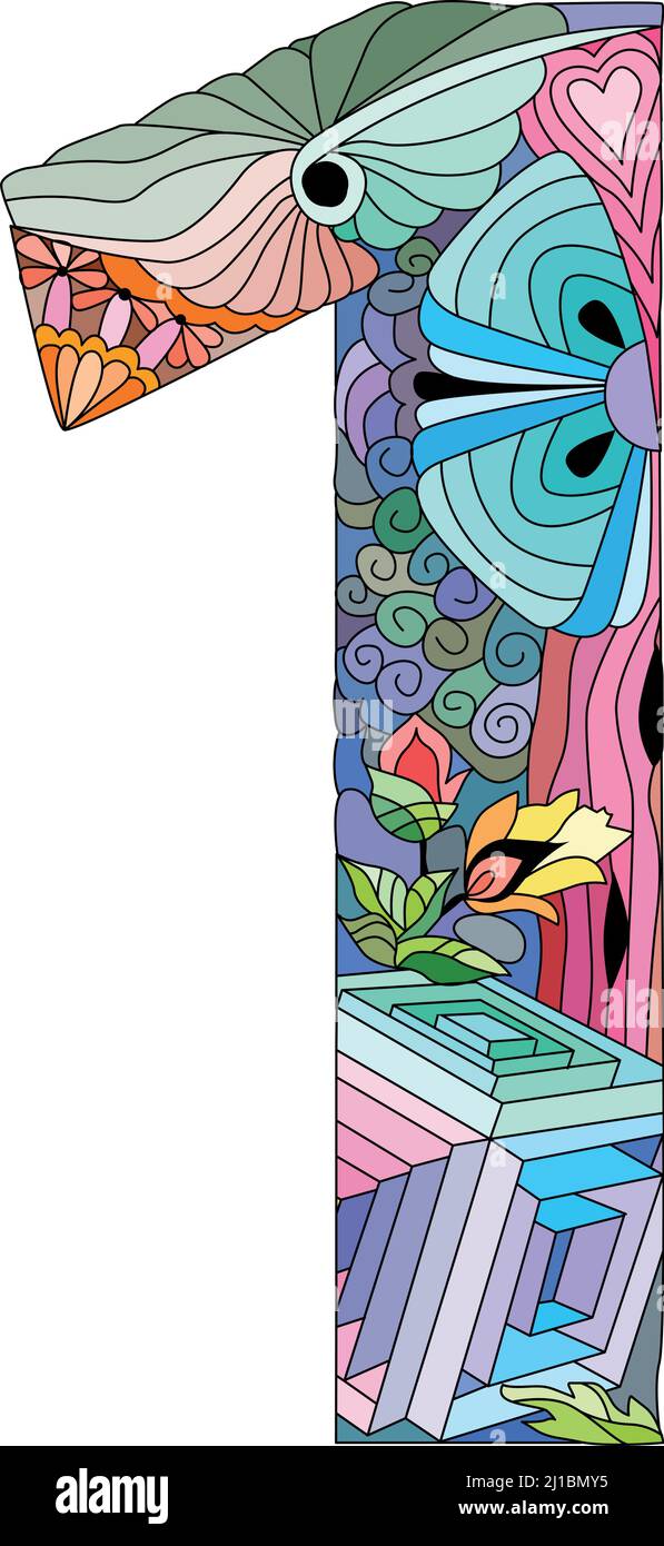 One number Isolated zentangle illustration for decoration Stock Vector ...