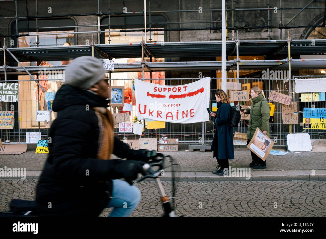 A photo of posters supporting Ukraine on a street in Amsterdam Stock ...