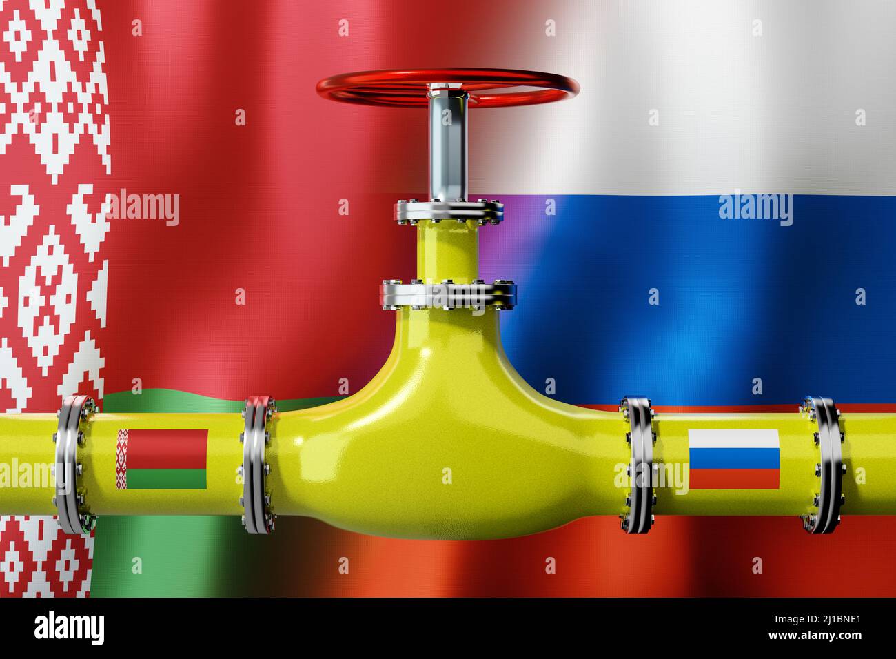 Gas pipeline, flags of Belarus and Russia - 3D illustration Stock Photo ...