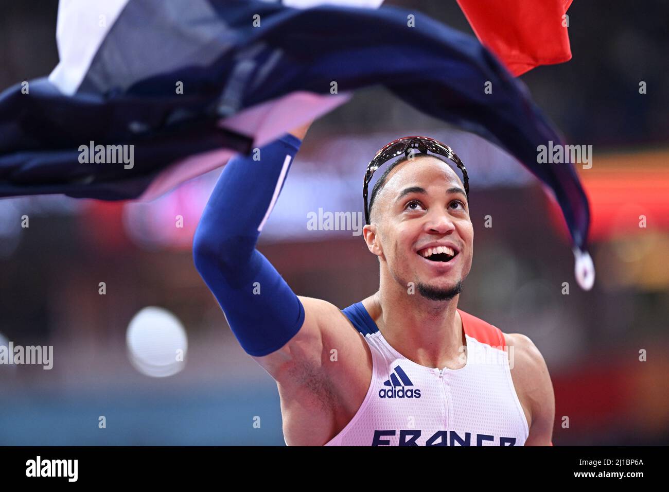 Pascal Martinot-Lagarde with the France flag at the Belgrade 2022 ...