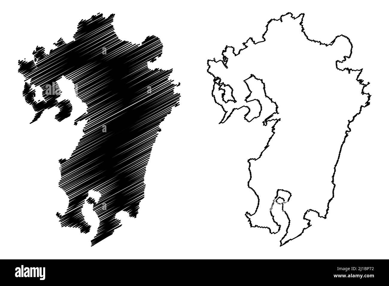Kyushu island (Japan, East Asia, Japanese archipelago) map vector ...