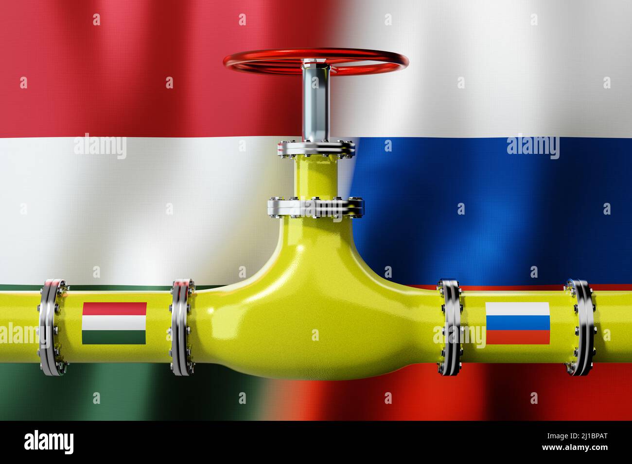 Gas pipeline, flags of Hungary and Russia - 3D illustration Stock Photo ...